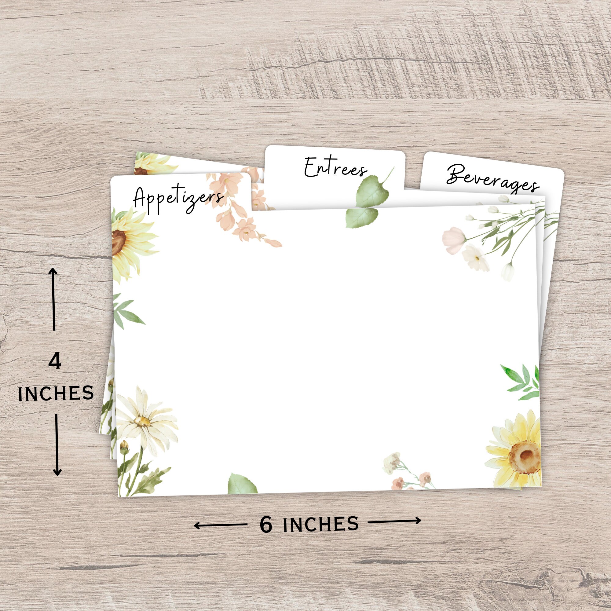 Floral Recipe Box Divider Labels 4 X 6, Recipe Card Divider Tabs Floral ...