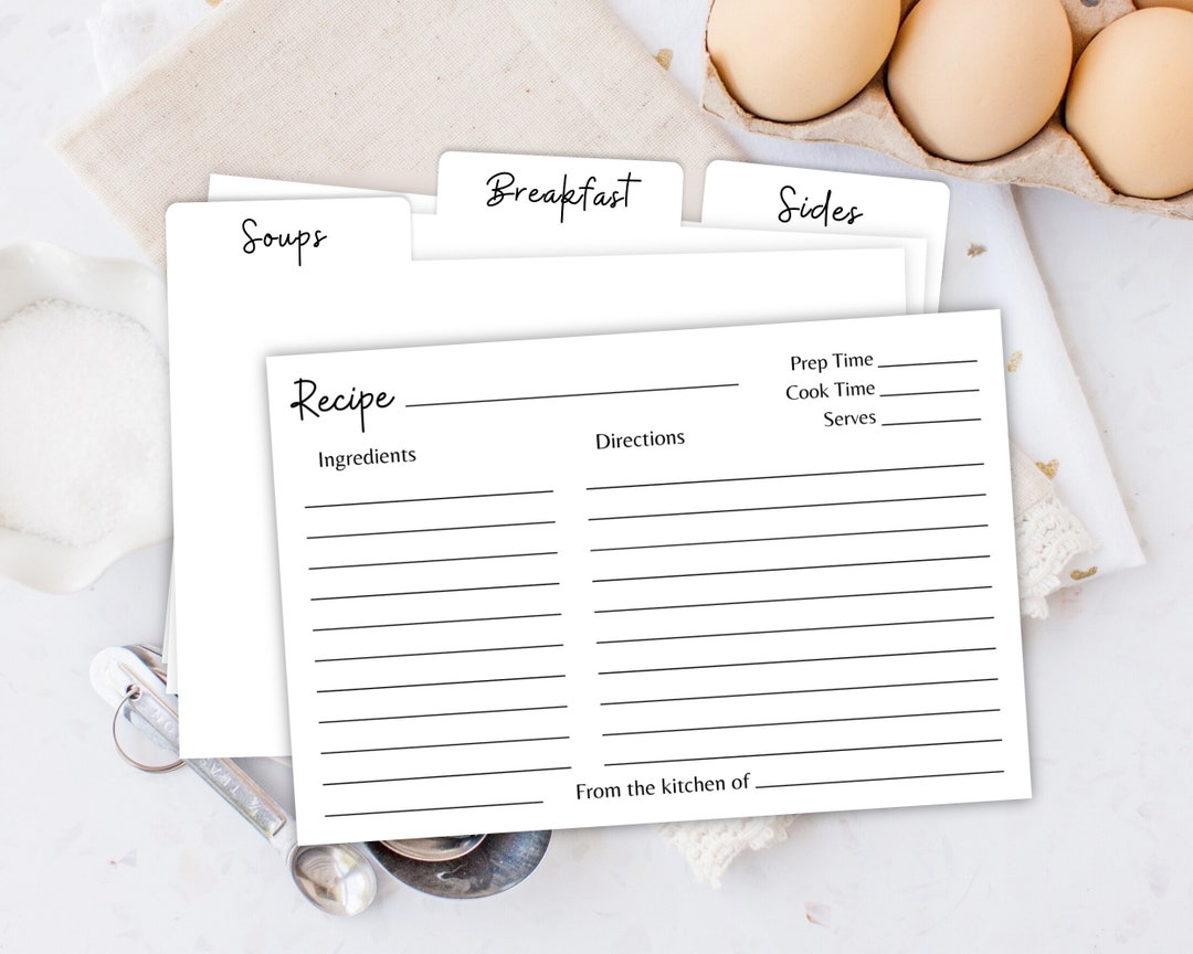 Minimalist Recipe Card and Dividers Set 4 X 6, Printable Recipe Card ...