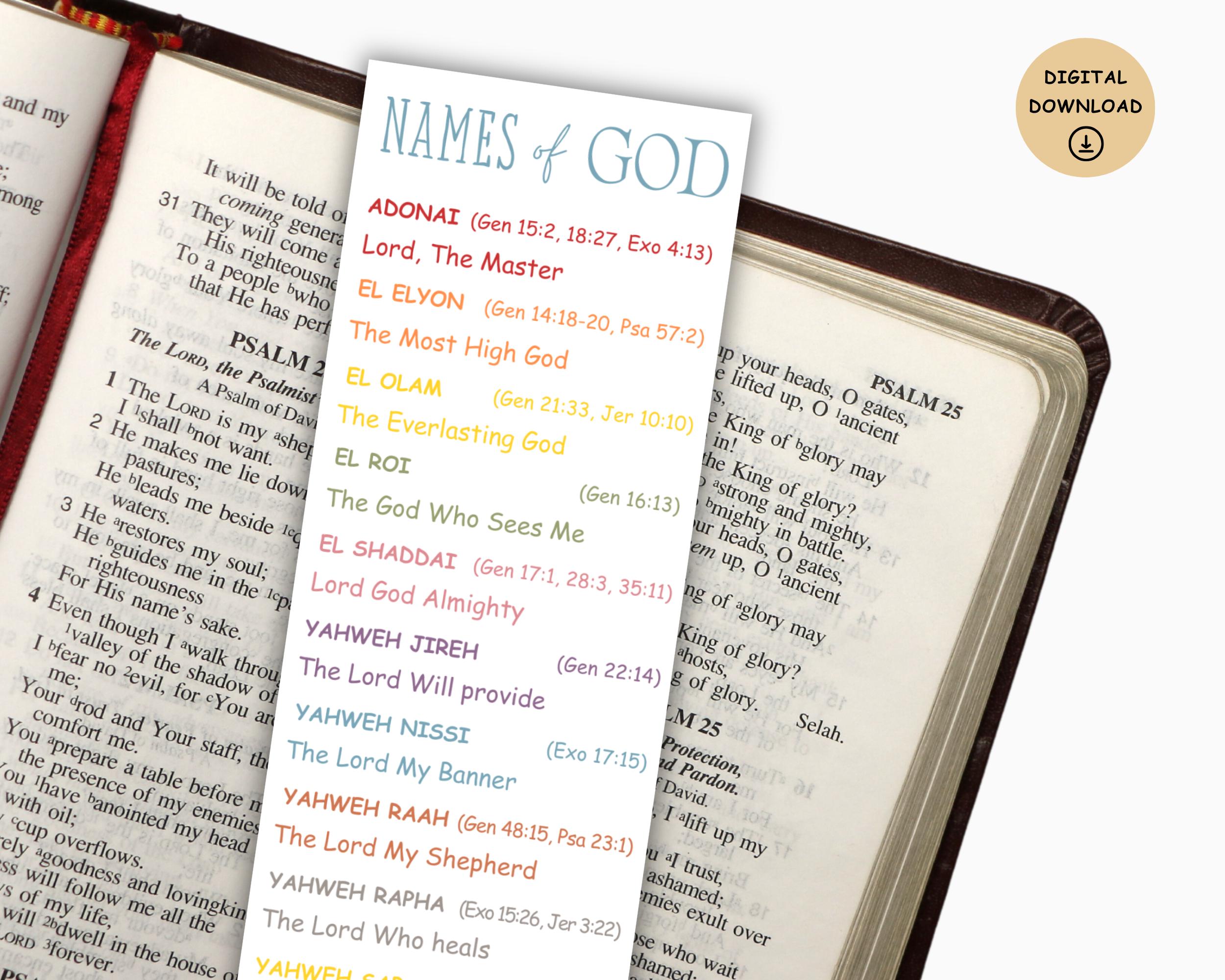 Names of God Book Mark, Gods Names Printables, Printable Bible Bookmark ...