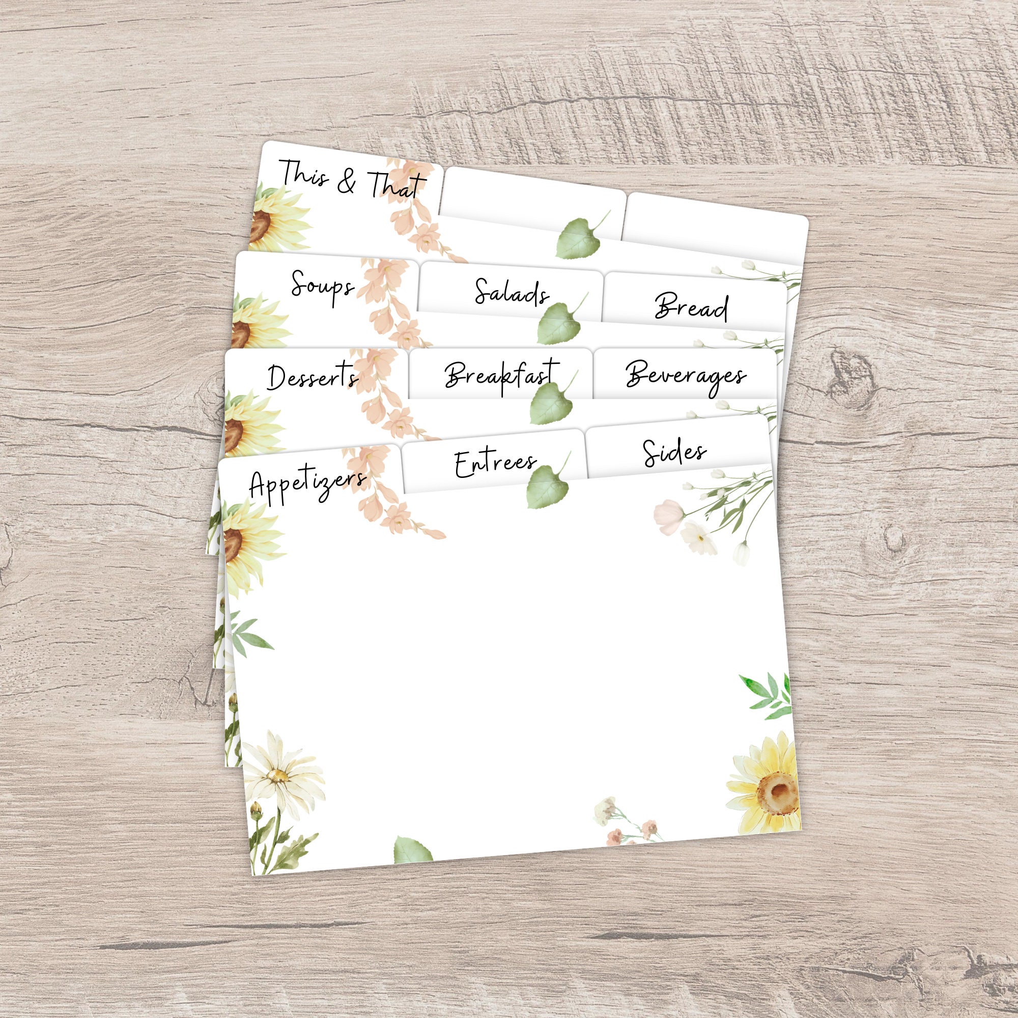 Floral Recipe Box Divider Labels 4 X 6, Recipe Card Divider Tabs Floral ...