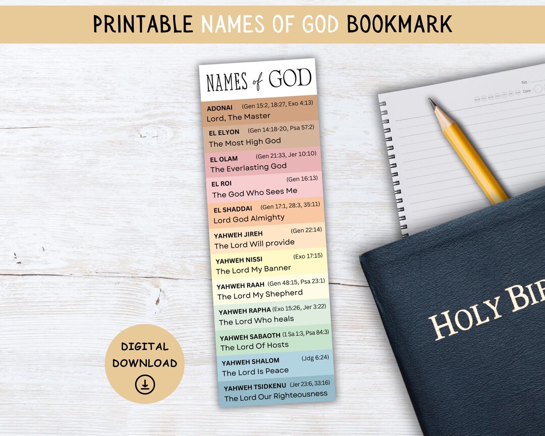 Names of God Bookmark, Names and Attributes of God, Printable Bible ...