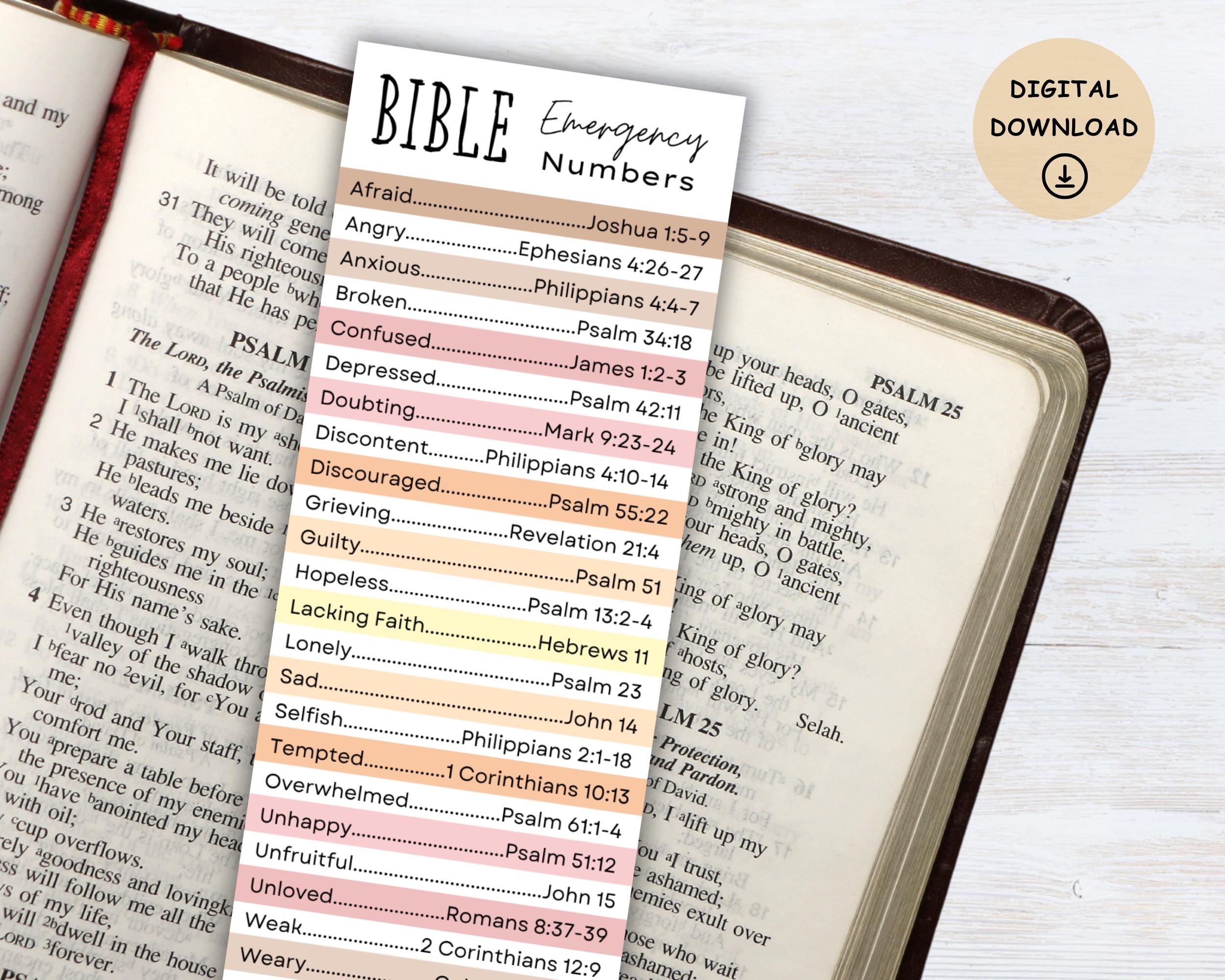 Bible Emergency Numbers Bookmark, Bible Emergency Numbers PNG ...