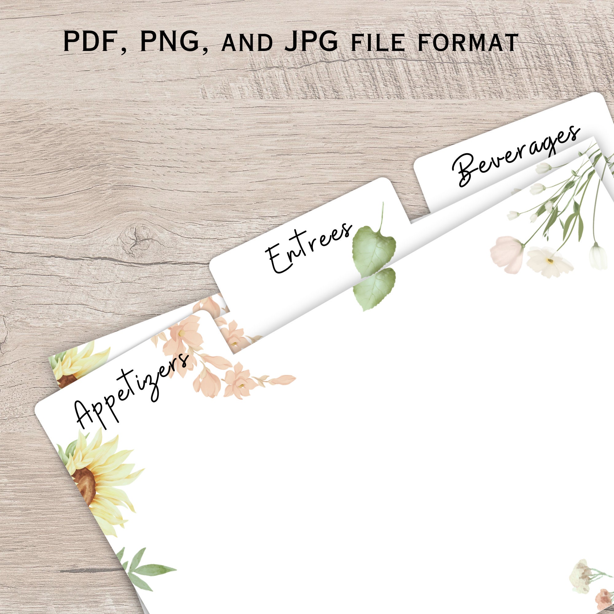 Floral Recipe Box Divider Labels 4 X 6, Recipe Card Divider Tabs Floral ...