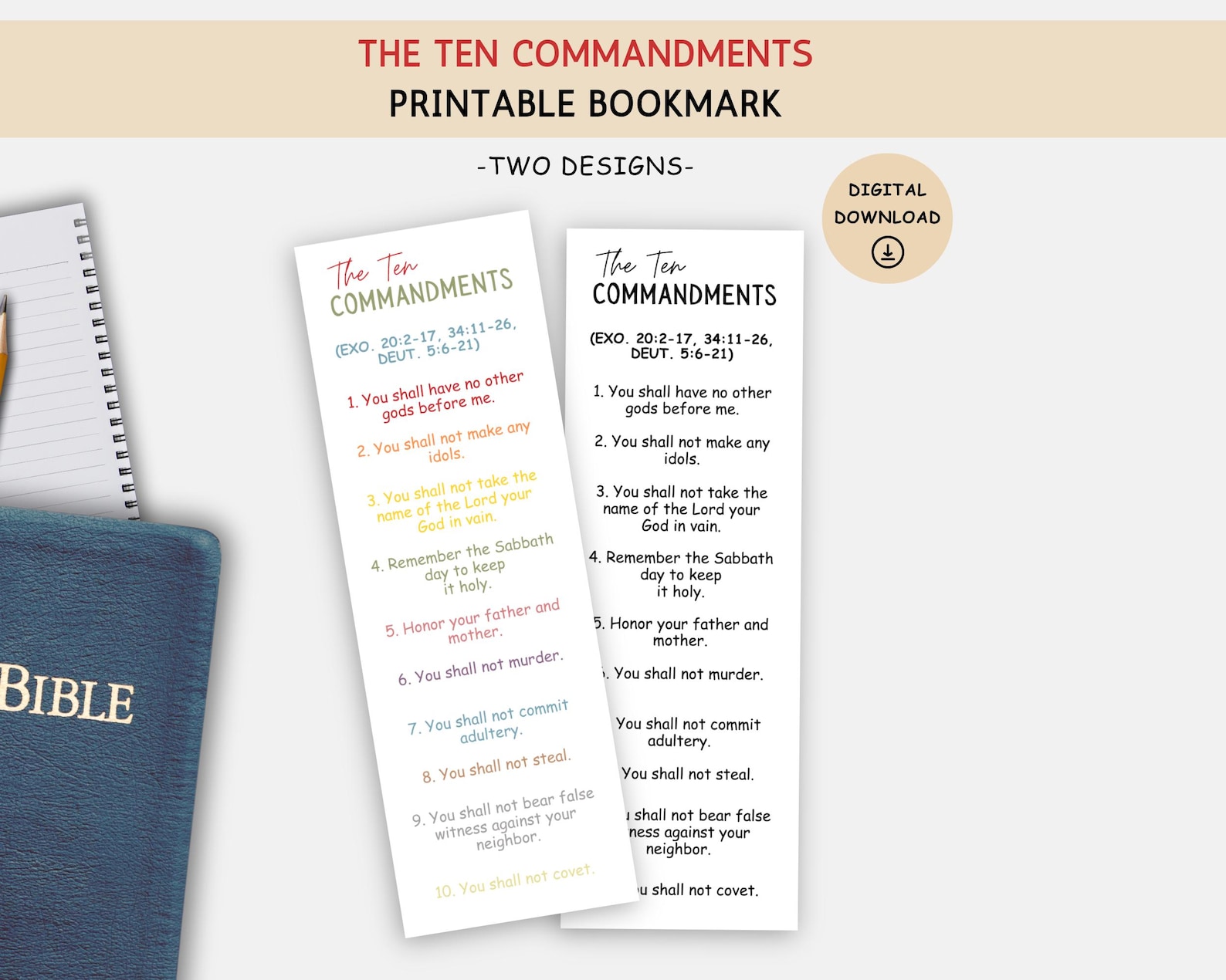 Gods Laws Printable, Ten Commandments Printable Bookmark, Ten ...