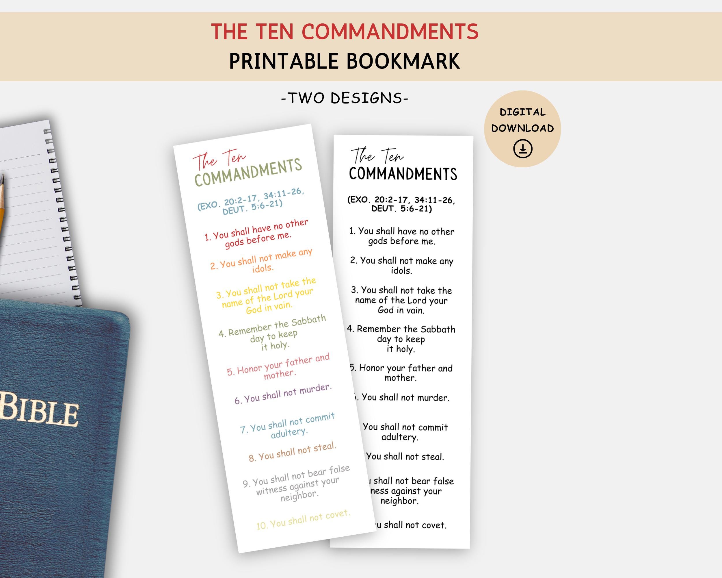 Gods Laws Printable, Ten Commandments Printable Bookmark, Ten ...