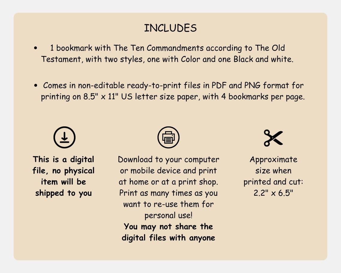 Gods Laws Printable, Ten Commandments Printable Bookmark, Ten ...