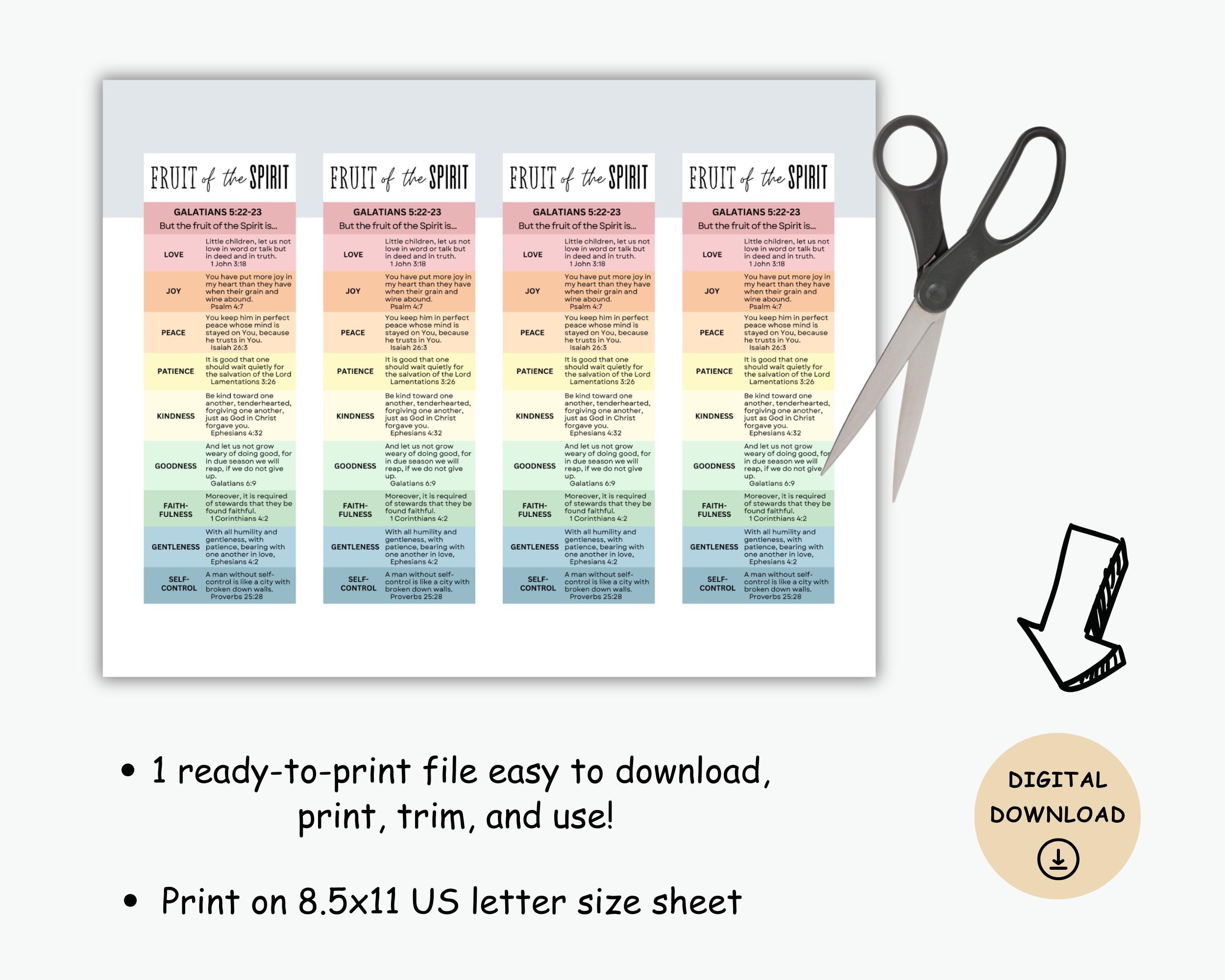 Fruit of the Spirit Bookmarks, Fruit of the Spirit Printable, Galatians ...