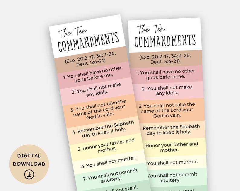 The Ten Commandments, Ten Commandments Printable Bookmark, Ten ...