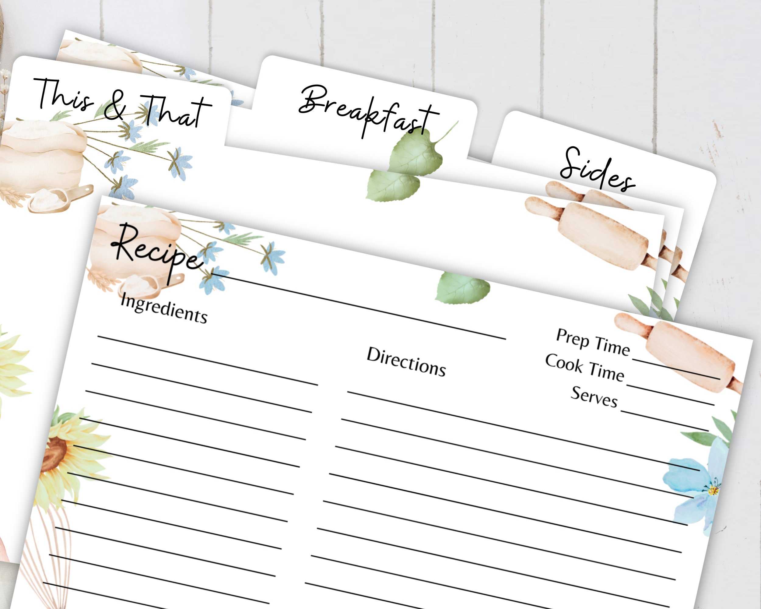 Farmhouse Recipe Card, Recipe Card Dividers 4x6, Recipe Cards and ...