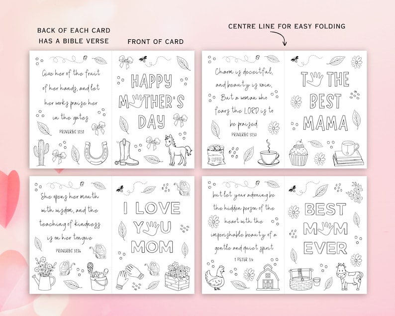 Mothers Day Scripture Cards, Mothers Day Coloring Cards Printable ...