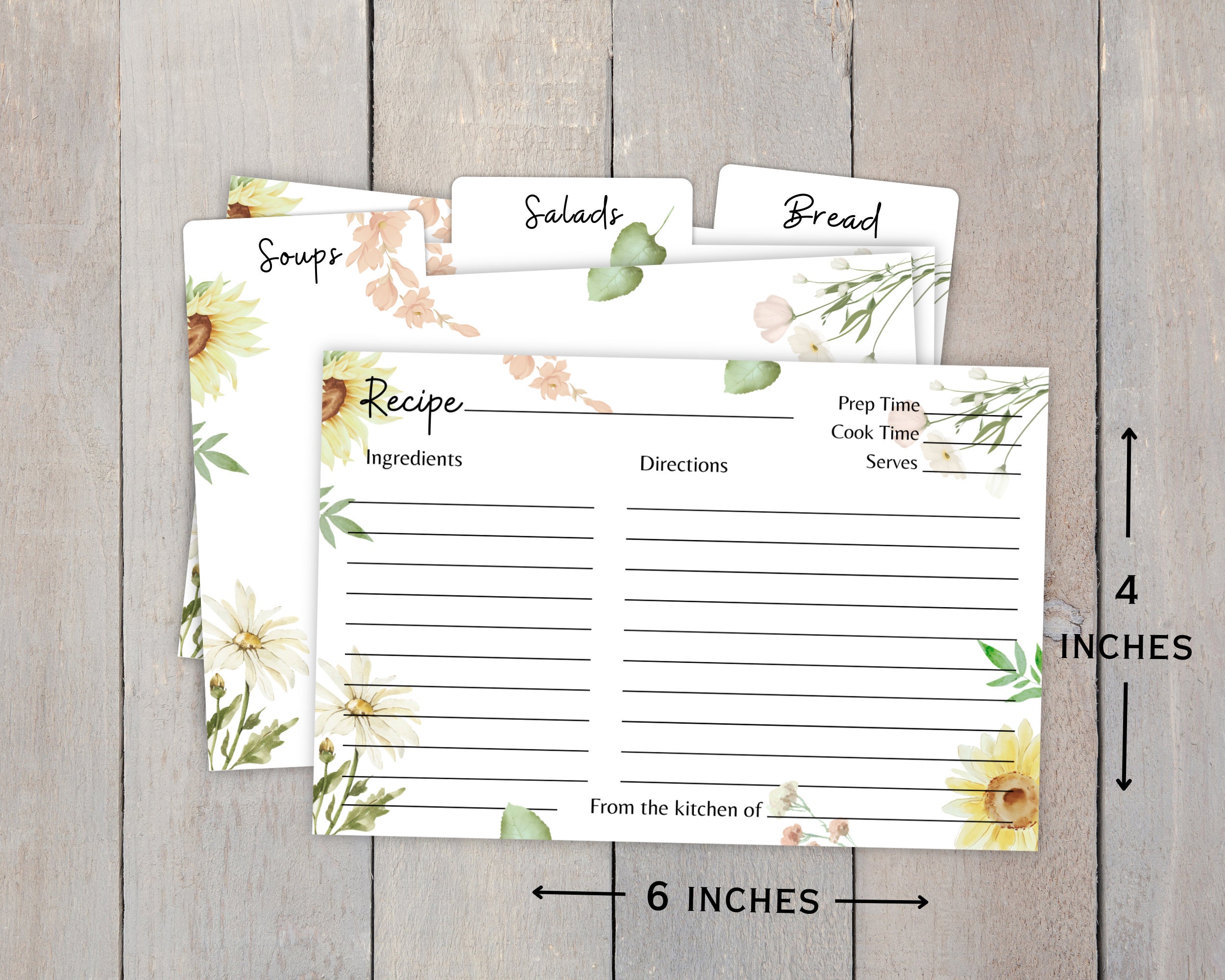 Recipe Divider Tabs, 4 X 6 Recipe Card Dividers, Recipe Card and ...