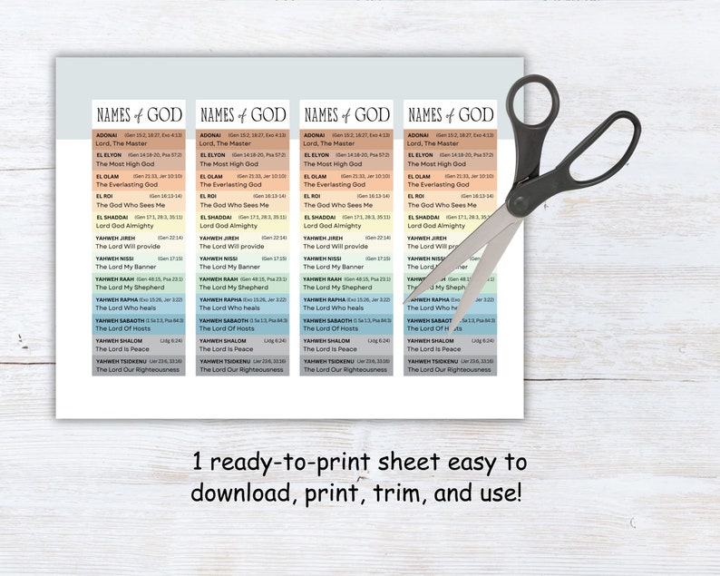 Names of God Bookmark, Printable Bible Bookmark, Names of God Printable ...