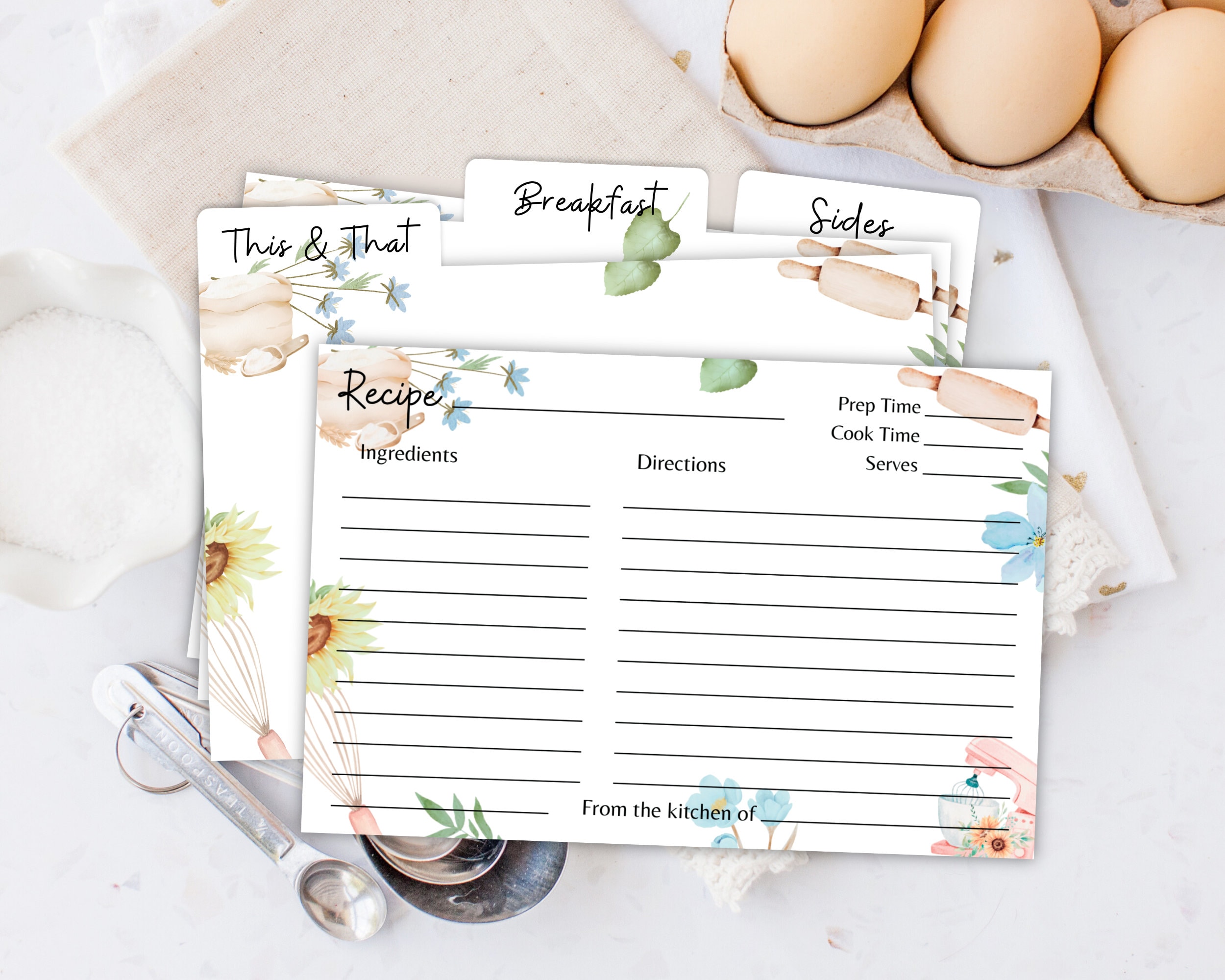 Farmhouse Recipe Card, Recipe Card Dividers 4x6, Recipe Cards and ...