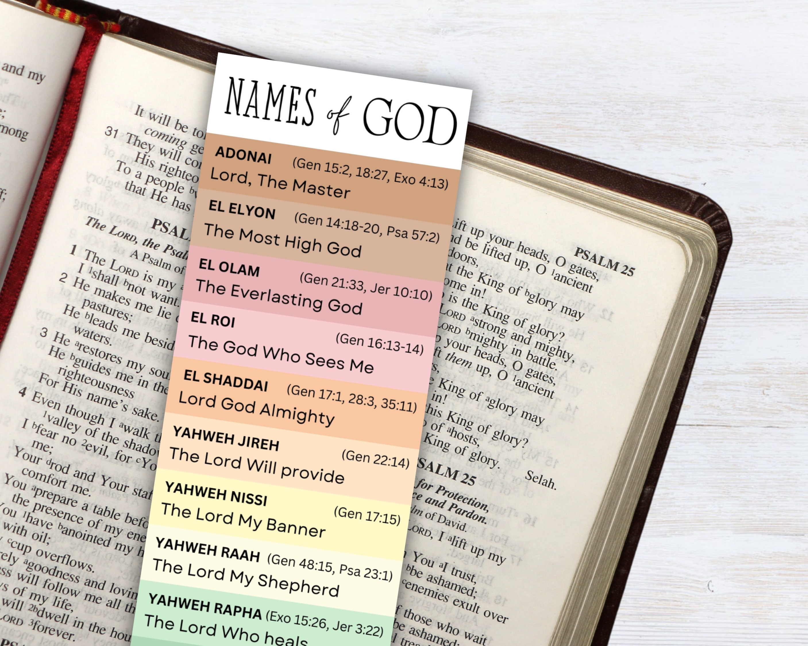 Names of God Bookmark, Names and Attributes of God, Printable Bible ...