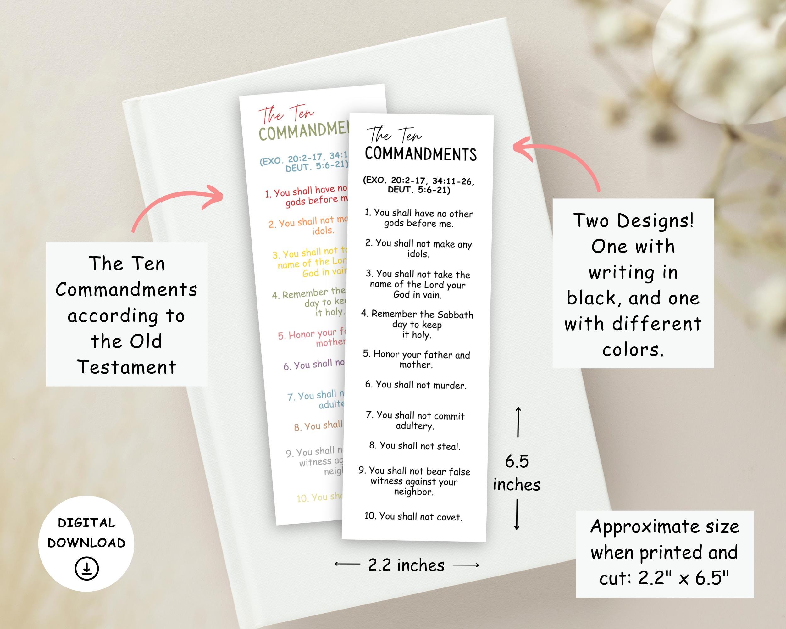 Gods Laws Printable, Ten Commandments Printable Bookmark, Ten ...