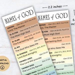Names of God Bookmark, Printable Bible Bookmark, Names of God Printable ...