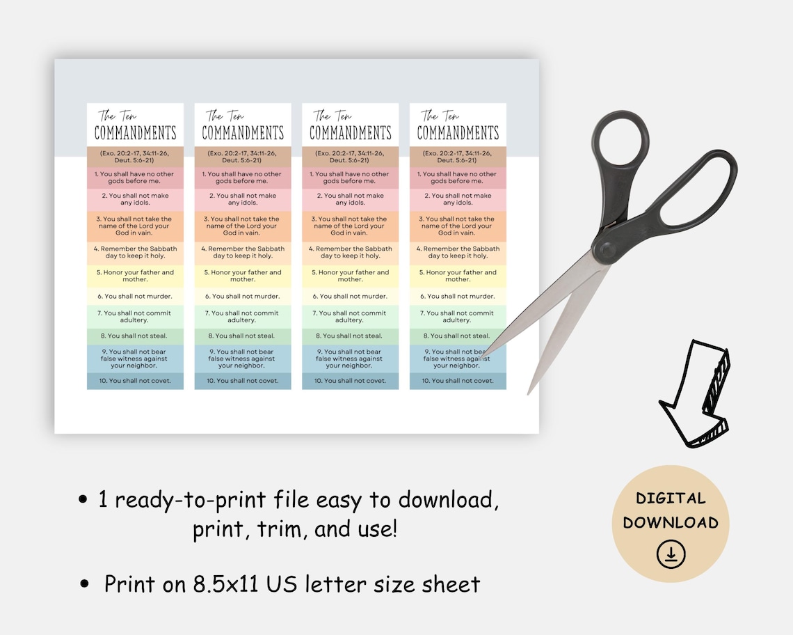 The Ten Commandments, Ten Commandments Printable Bookmark, Ten ...