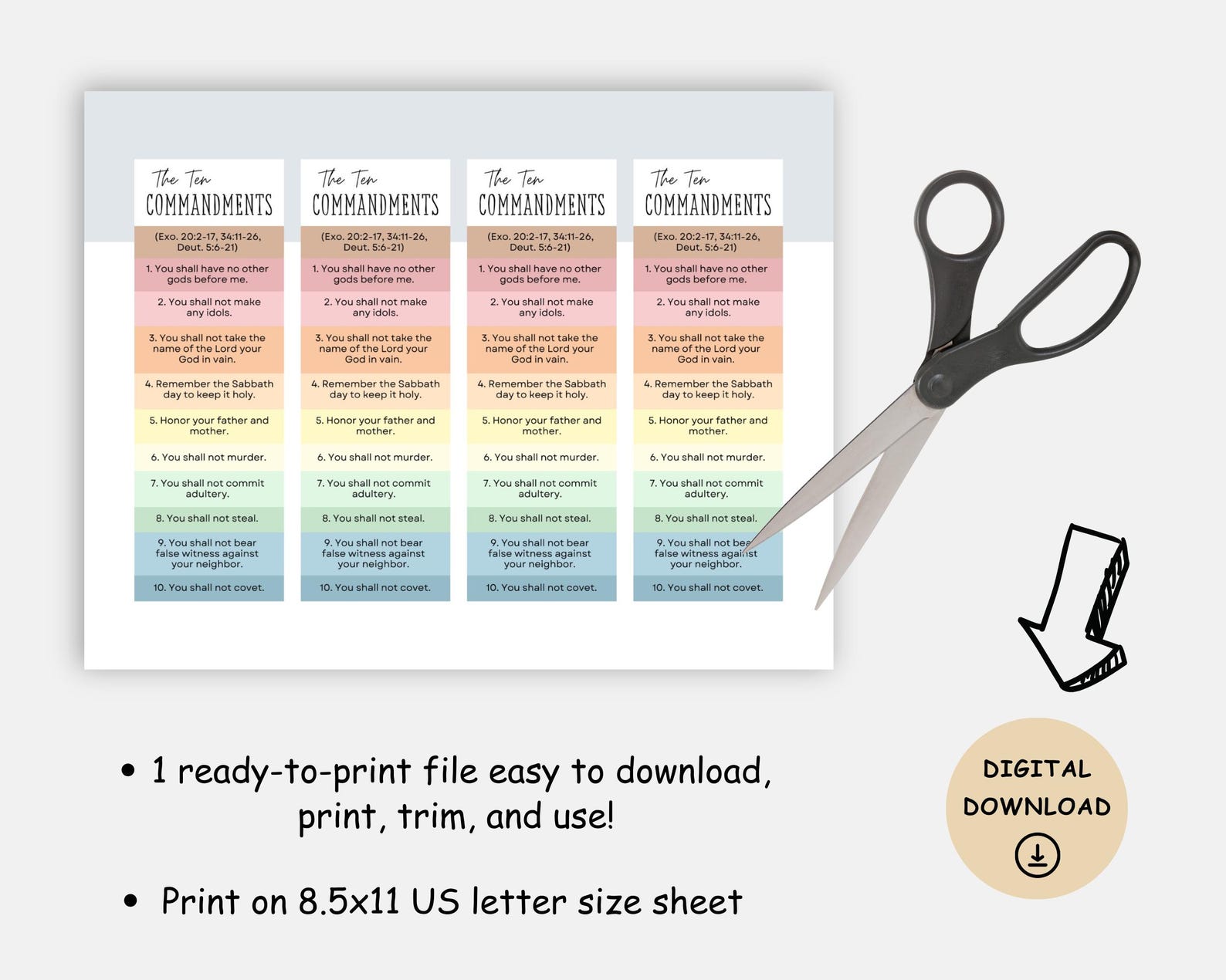 The Ten Commandments, Ten Commandments Printable Bookmark, Ten ...