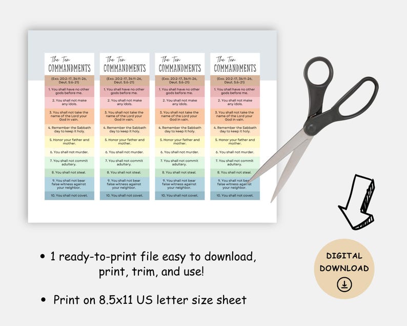 The Ten Commandments, Ten Commandments Printable Bookmark, Ten ...