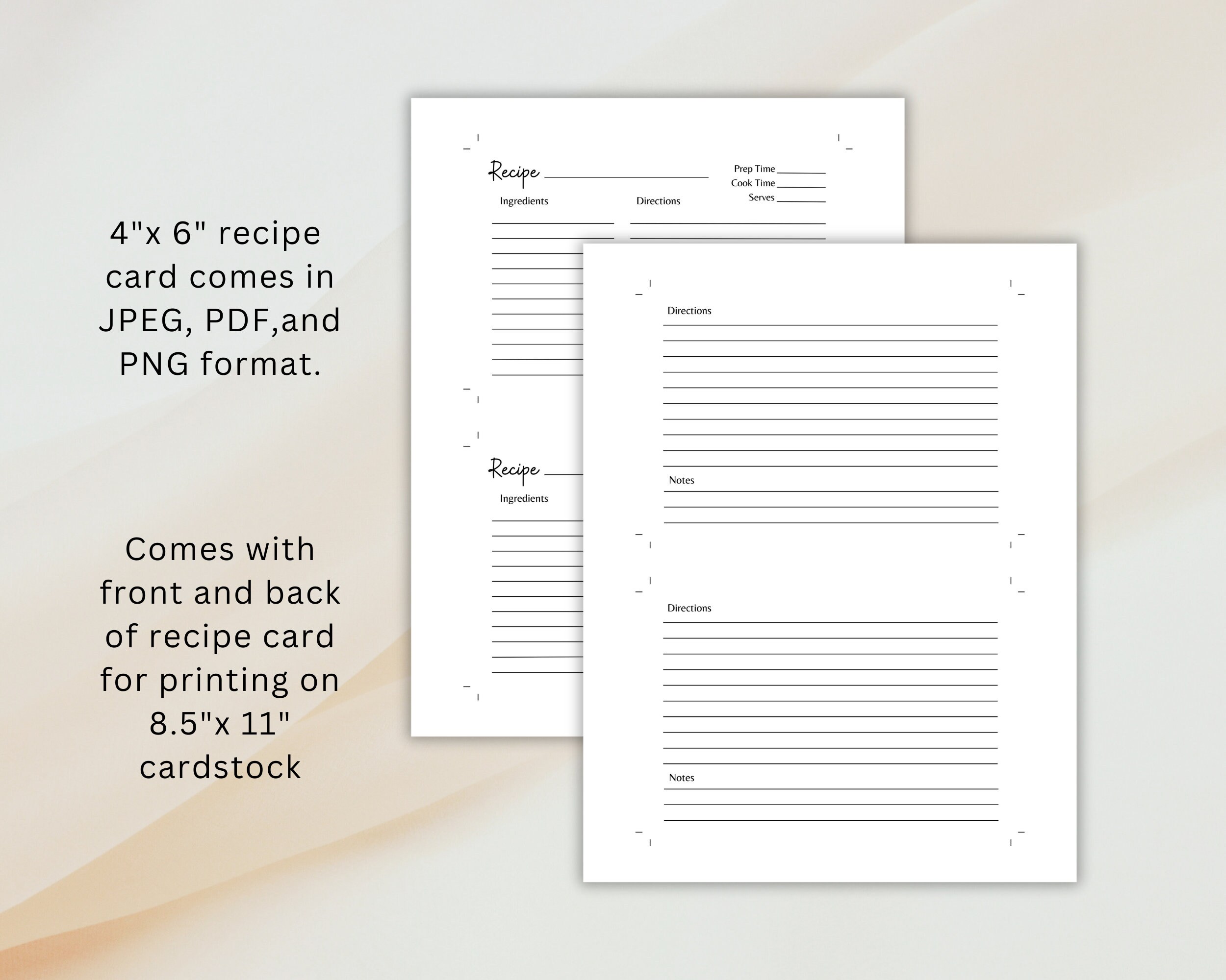4x6 Recipe Card Printable, Recipe Card Minimalist, Downloadable Recipe ...