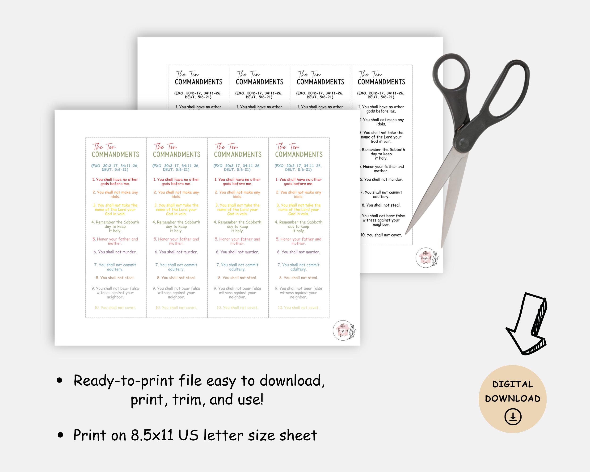 Gods Laws Printable, Ten Commandments Printable Bookmark, Ten ...