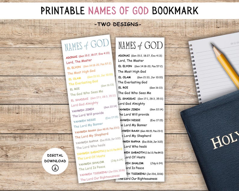Names of God Book Mark, Gods Names Printables, Printable Bible Bookmark ...