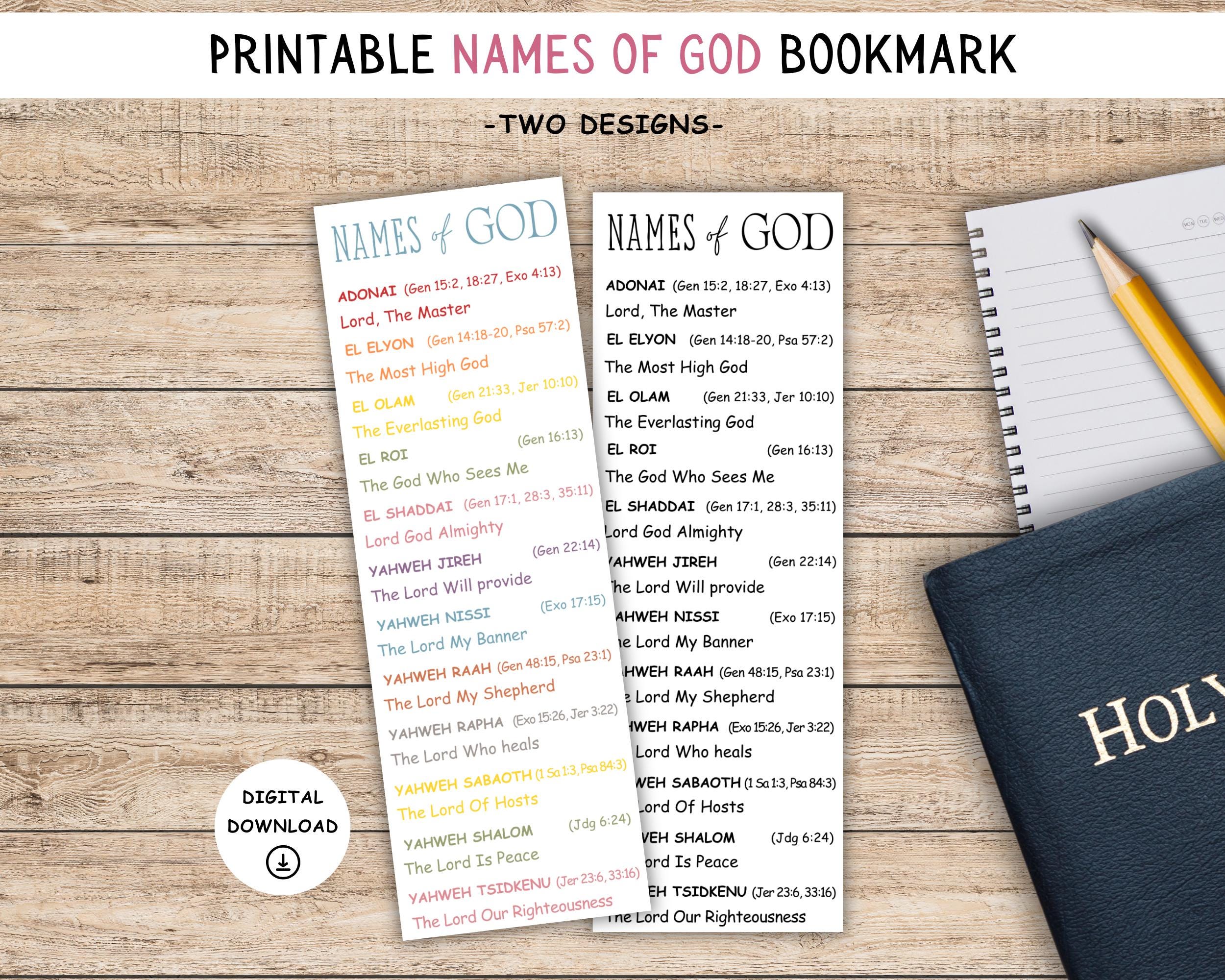 Names of God Book Mark, Gods Names Printables, Printable Bible Bookmark ...