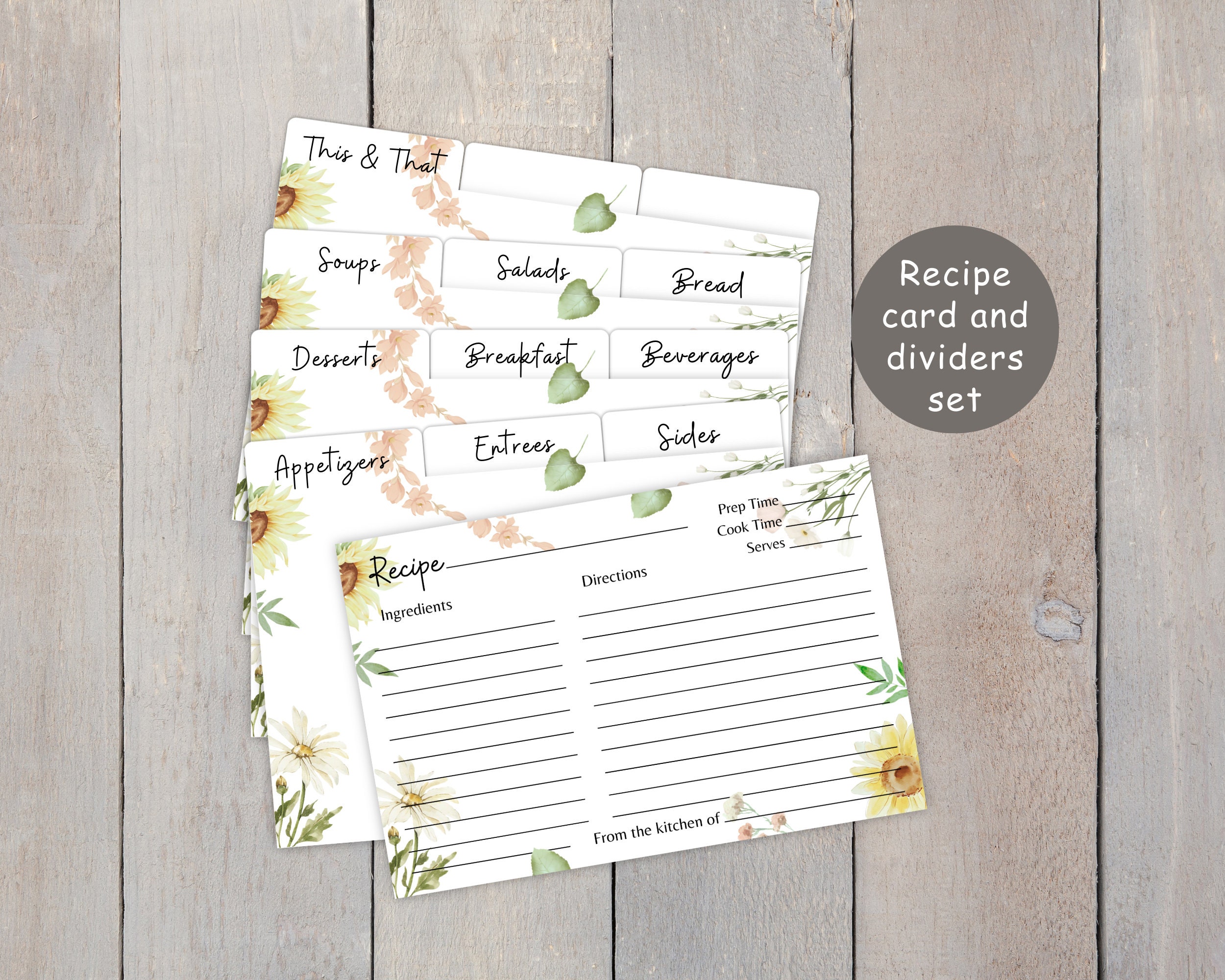 Recipe Divider Tabs, 4 X 6 Recipe Card Dividers, Recipe Card and ...