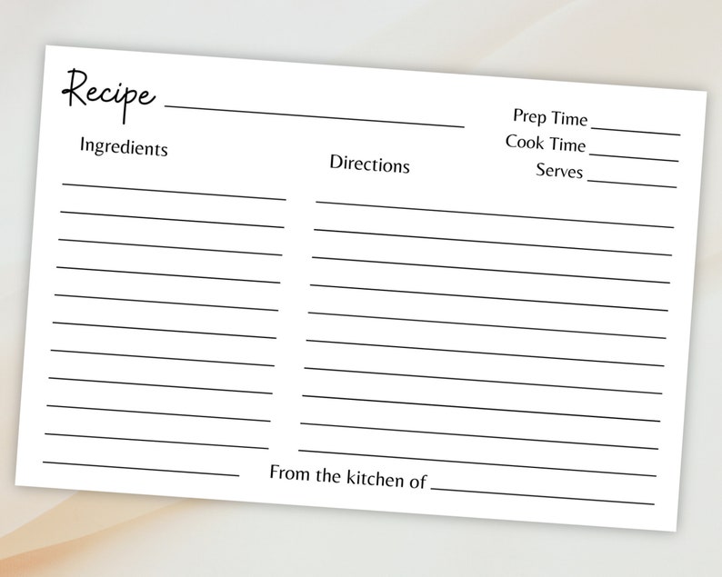 4x6 Recipe Card Printable, Recipe Card Minimalist, Downloadable Recipe ...