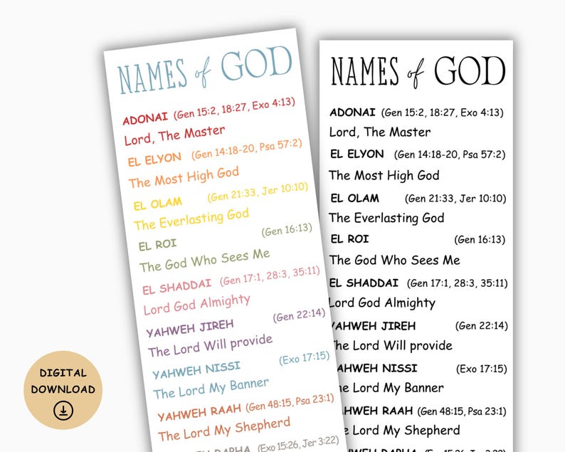 Names of God Book Mark, Gods Names Printables, Printable Bible Bookmark ...