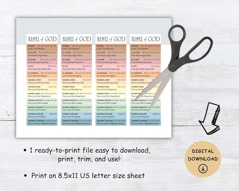 Names of God Bookmark, Attributes of God, Printable Bible Bookmark ...