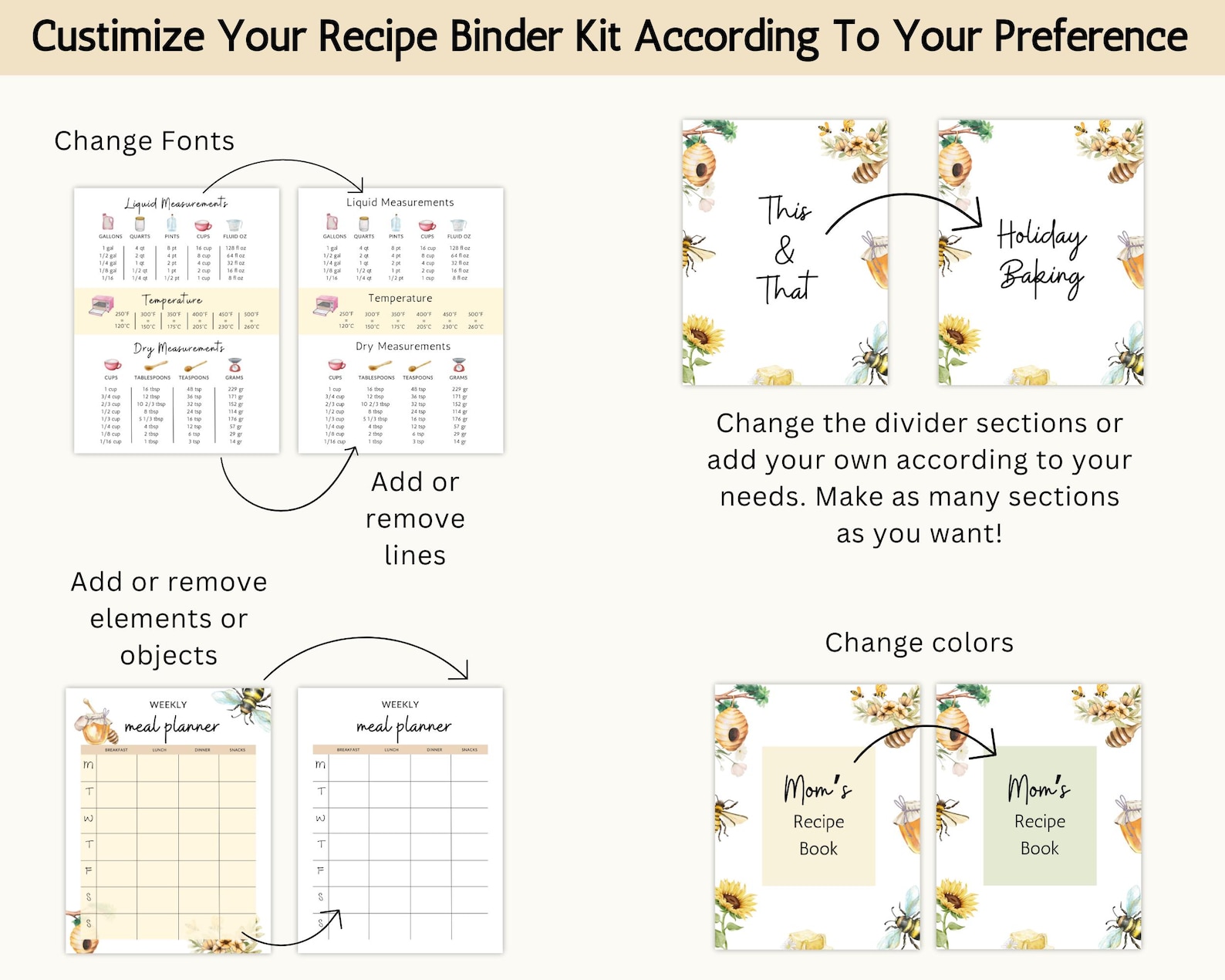 Recipe Book Template Canva, Printable Recipe Binder Kit, Recipe Binder ...