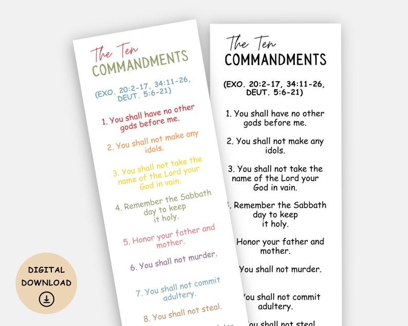 Gods Laws Printable, Ten Commandments Printable Bookmark, Ten ...