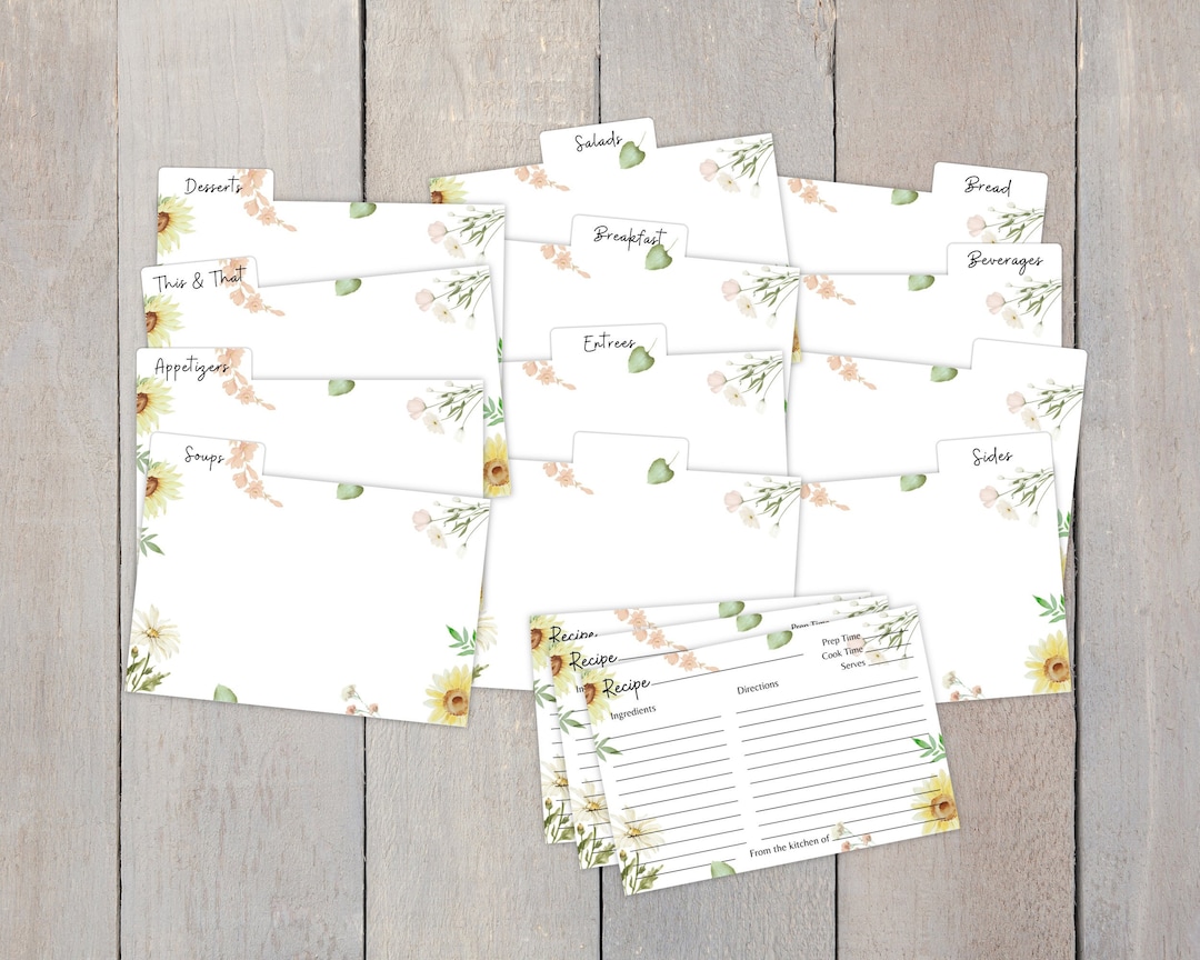 Recipe Divider Tabs, 4 X 6 Recipe Card Dividers, Recipe Card and ...