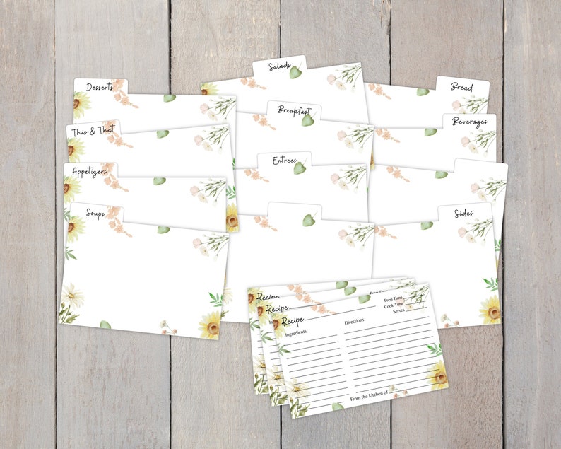 Recipe Divider Tabs, 4 X 6 Recipe Card Dividers, Recipe Card and ...