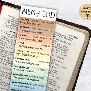 Names of God Bookmark, Printable Bible Bookmark, Names of God Printable ...