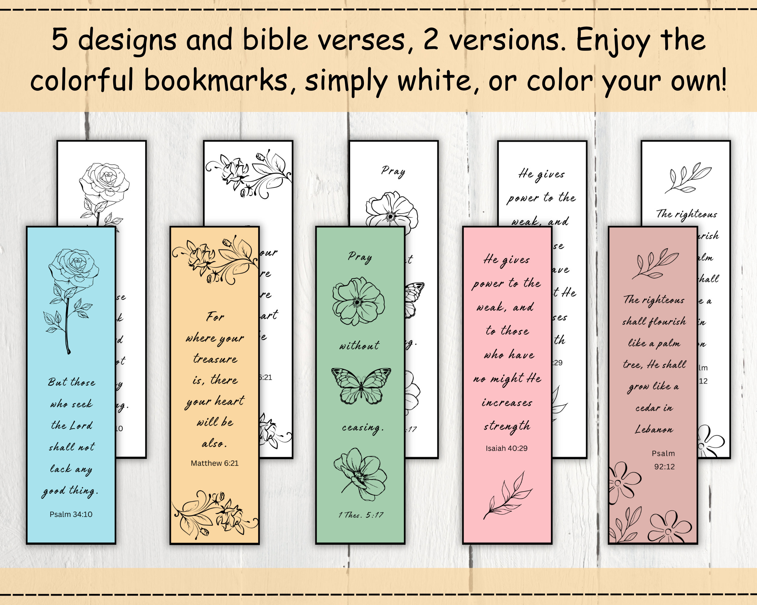 Bible Verse Bookmarks Set of 5 Printable, Scripture Bookmarks for ...