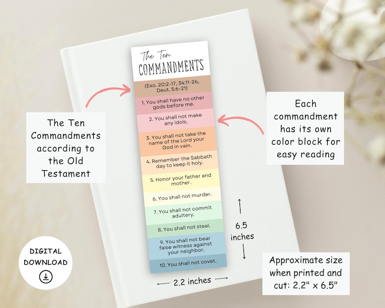 The Ten Commandments, Ten Commandments Printable Bookmark, Ten ...