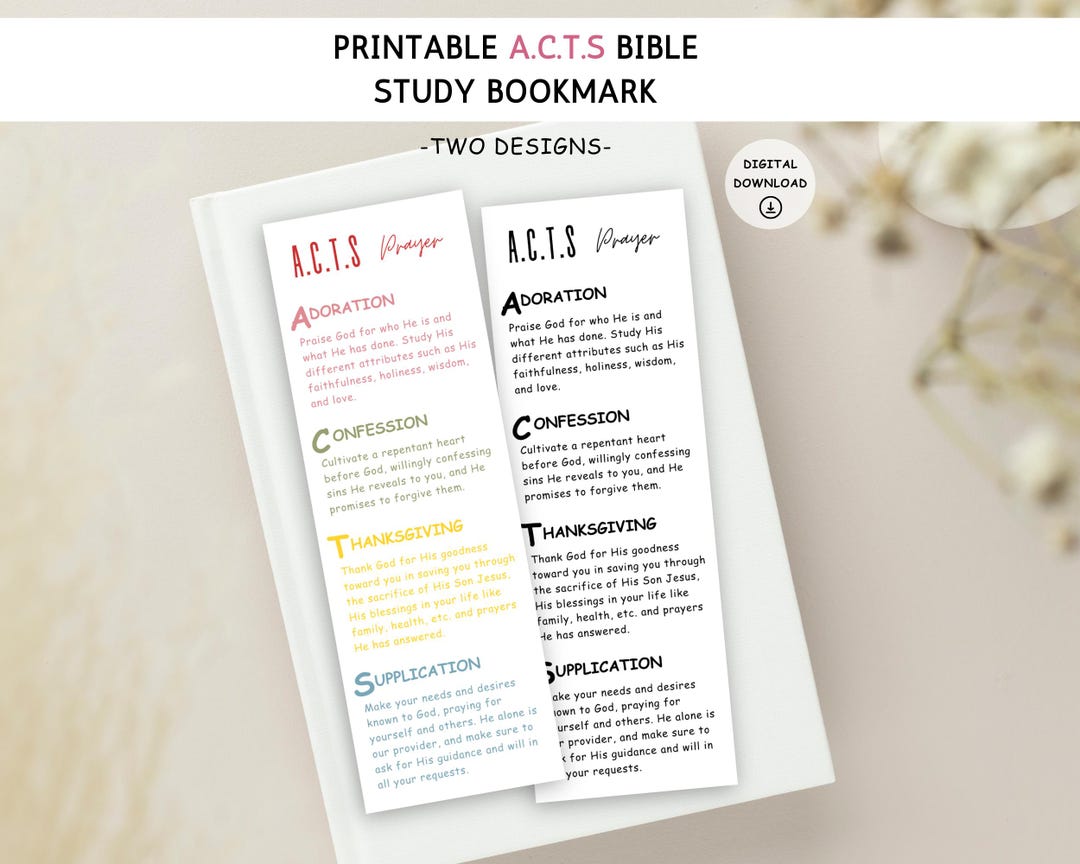Acts Prayer Bookmark, Prayer Guide Using ACTS Method, Prayer Bookmark ...