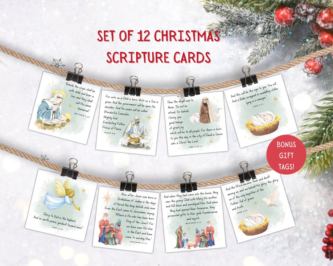 Christmas Story Scripture Cards: Nativity Advent, 12 Printable Cards ...