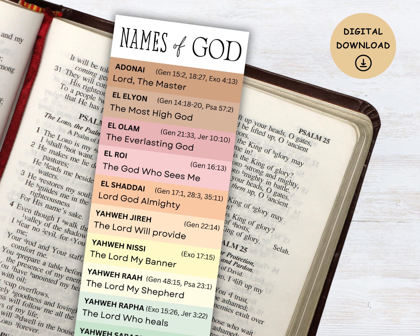 Names of God Bookmark, Attributes of God, Printable Bible Bookmark ...