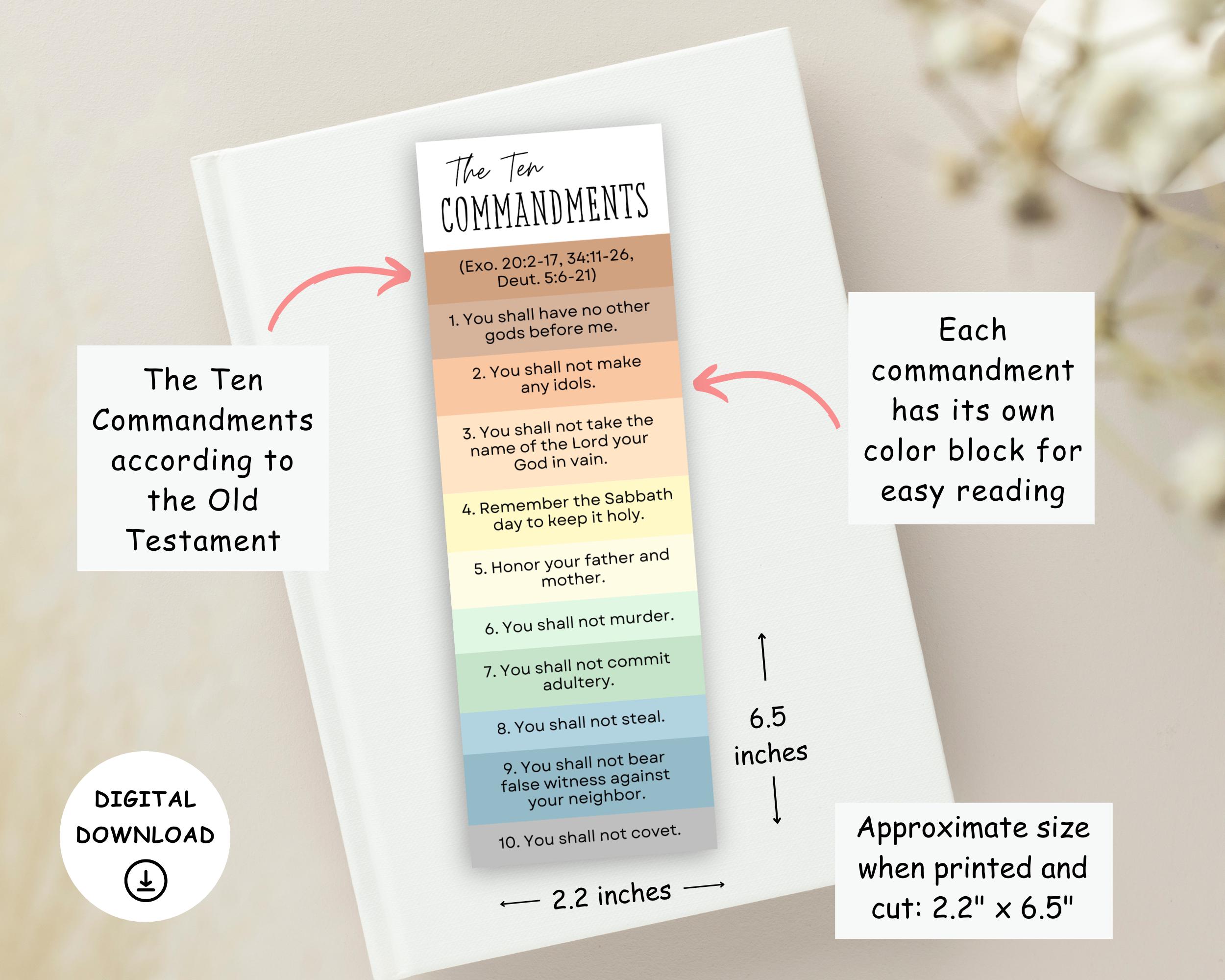 Ten Commandments, Ten Commandments Printable Bookmark, the Ten ...