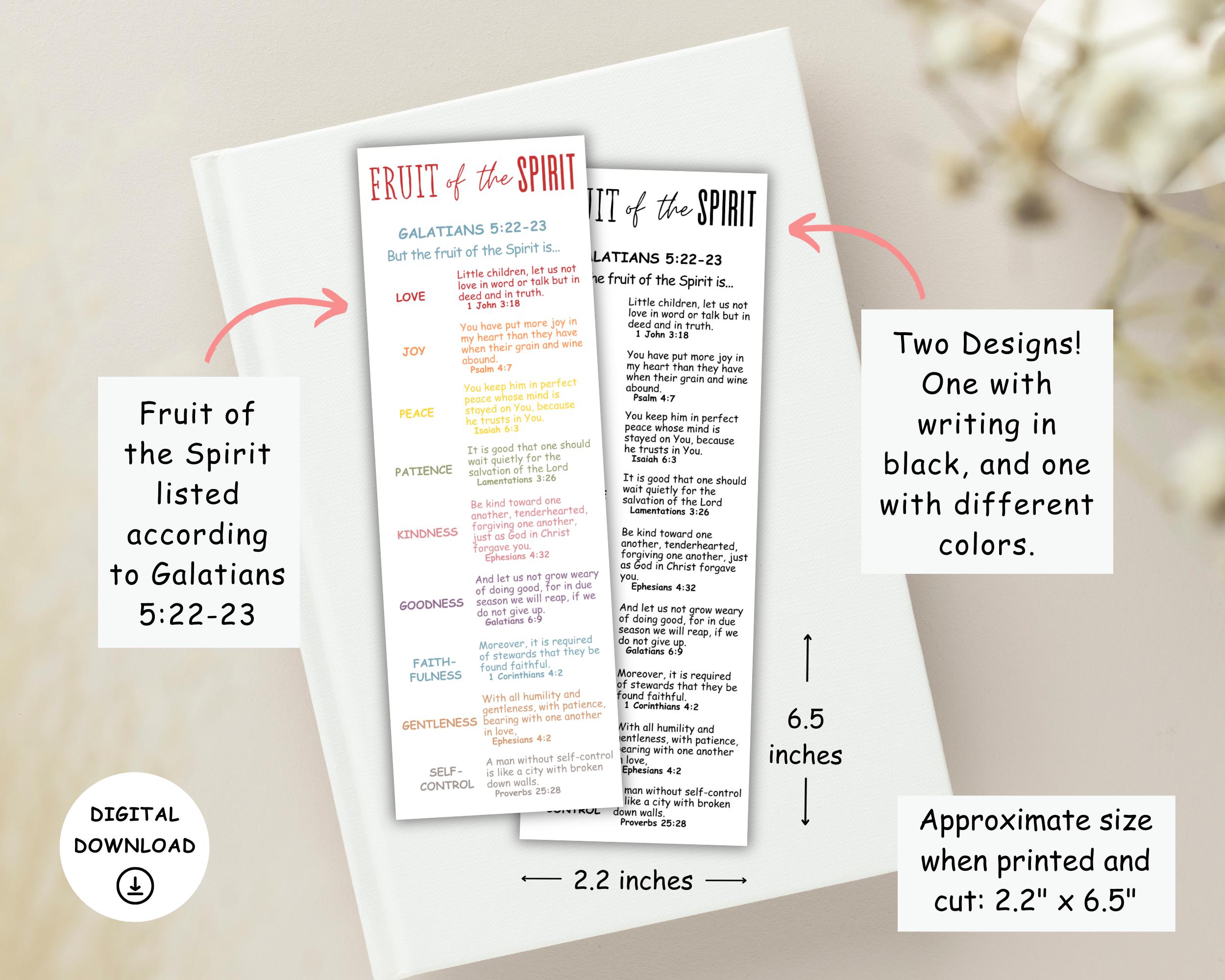 Fruit of the Spirit Bookmarks, Fruit of the Spirit Printable, Galatians ...