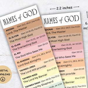 Names of God Bookmark, Attributes of God, Printable Bible Bookmark ...