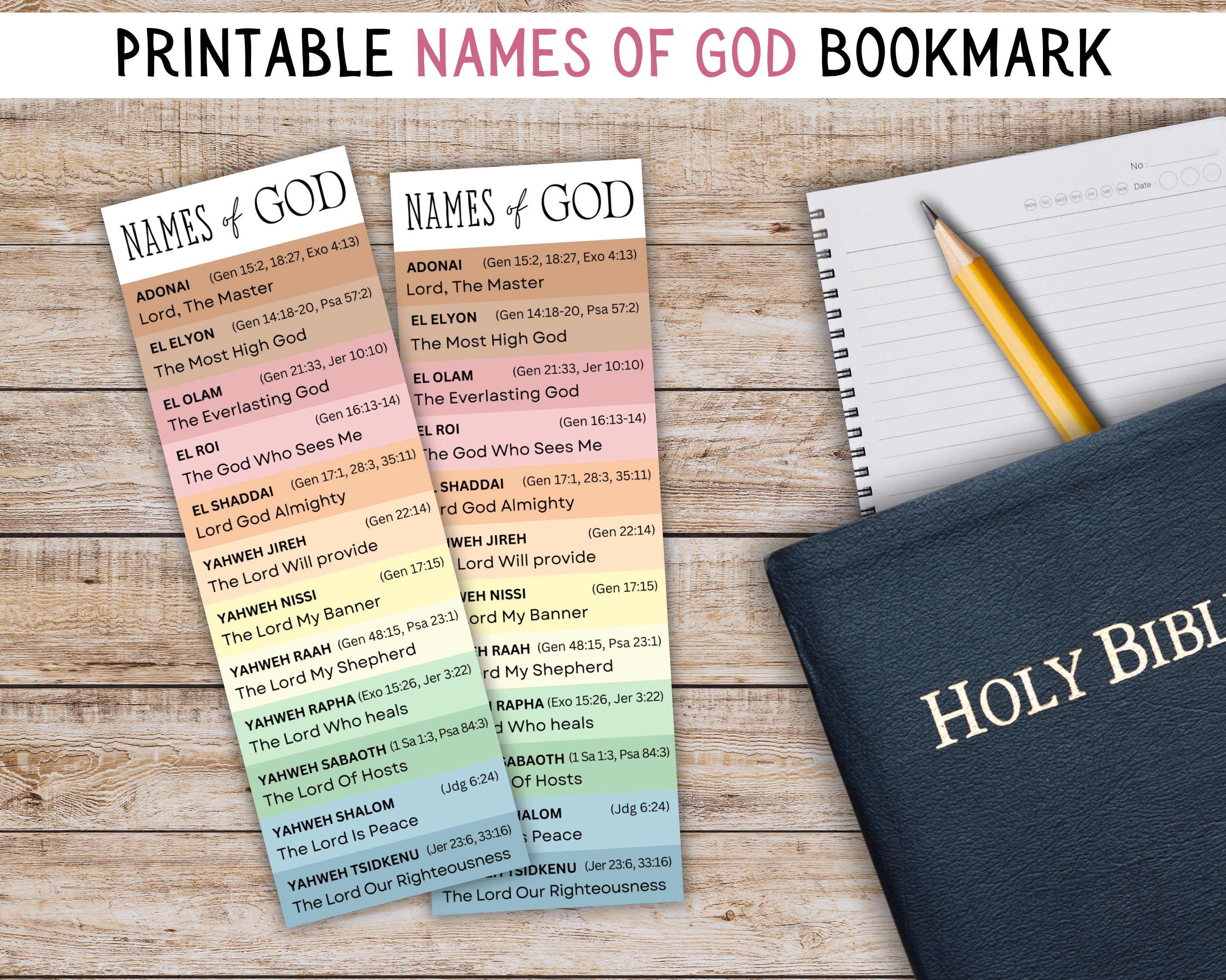 Names of God Bookmark, Names and Attributes of God, Printable Bible ...