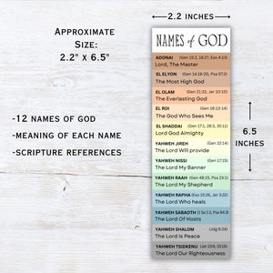 Names of God Bookmark, Printable Bible Bookmark, Names of God Printable ...