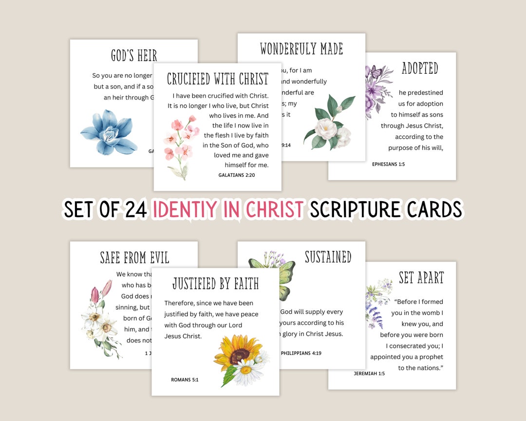 24 Identity in Christ Cards Printable, Bible Verse Memory Cards, Bible ...