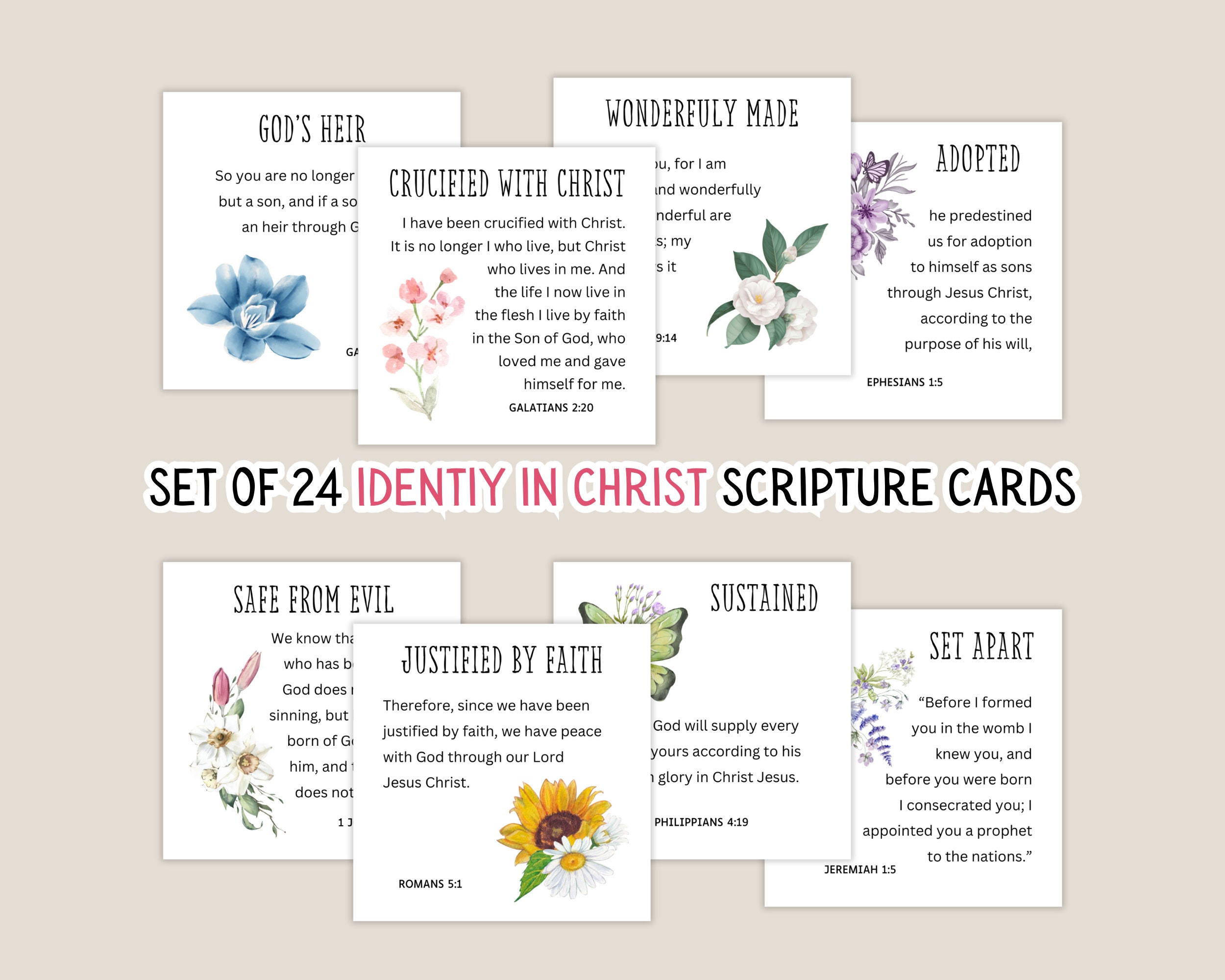 24 Identity in Christ Cards Printable, Bible Verse Memory Cards, Bible ...