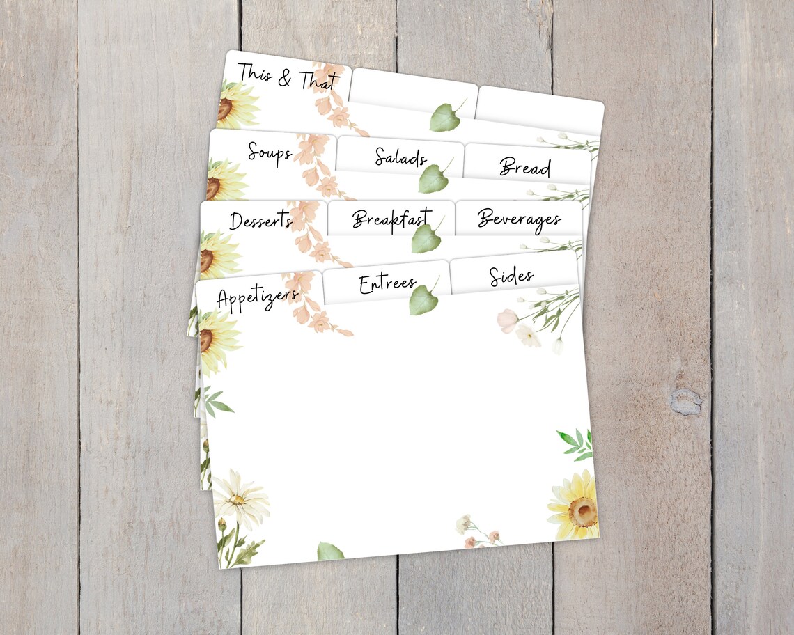 Recipe Divider Tabs, 4 X 6 Recipe Card Dividers, Recipe Card and ...