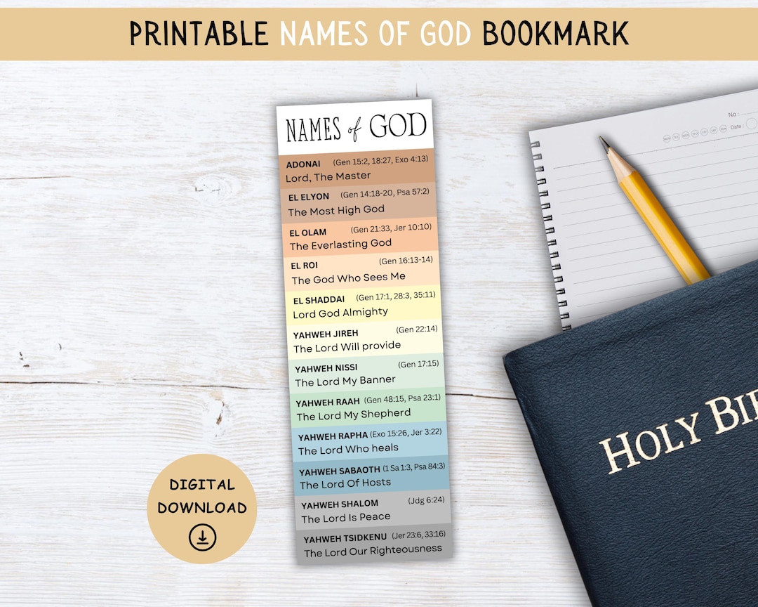 Names of God Bookmark Printable, Christian Bookmark Men, Bible Study ...